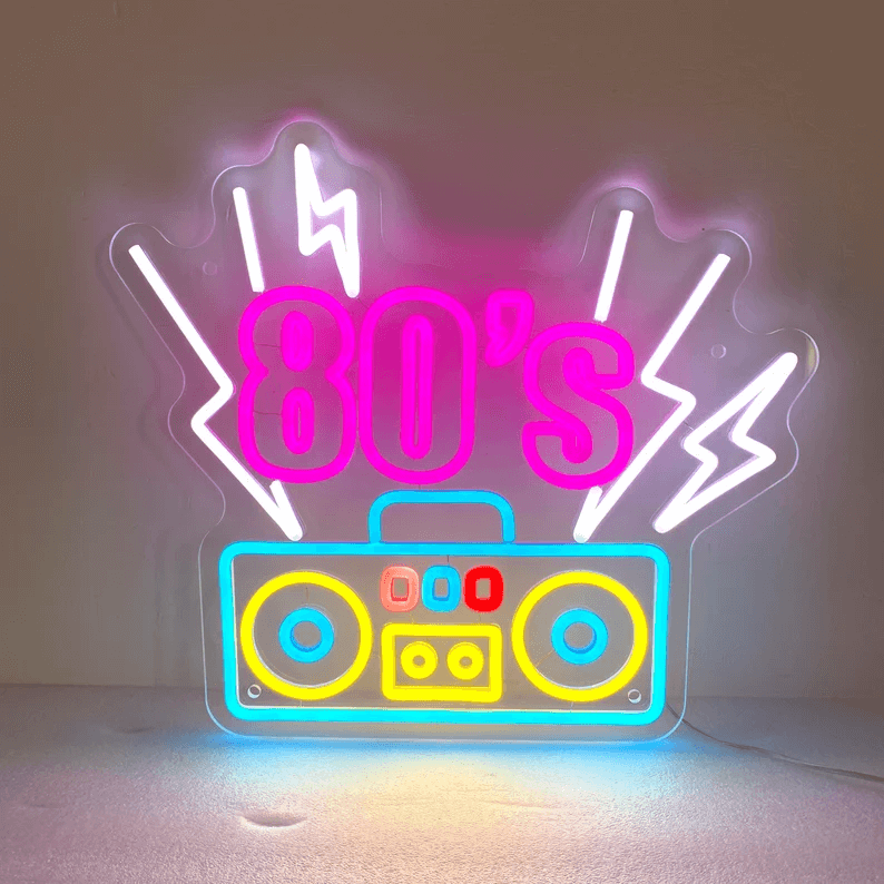 80s Retro Neon Light Blue Neon Light Effect 80s Retro Party Poster