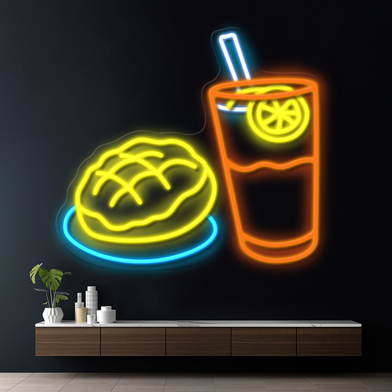 Pineapple Bud and Iced Lemon Tea Neon Sign for Restaurant Wall Decor