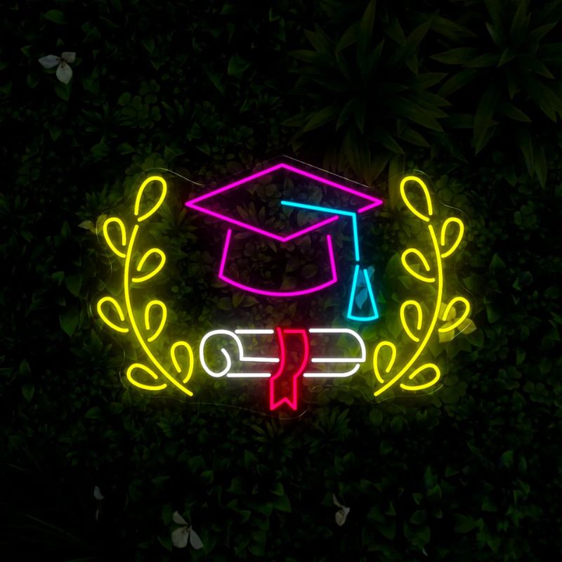 Book Graduation Cap Flower Led Neon Sign